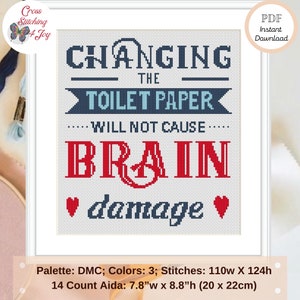 Bathroom Decoration, Set of 4 Cross Stitch Patterns, Bath Toilet Signs ...