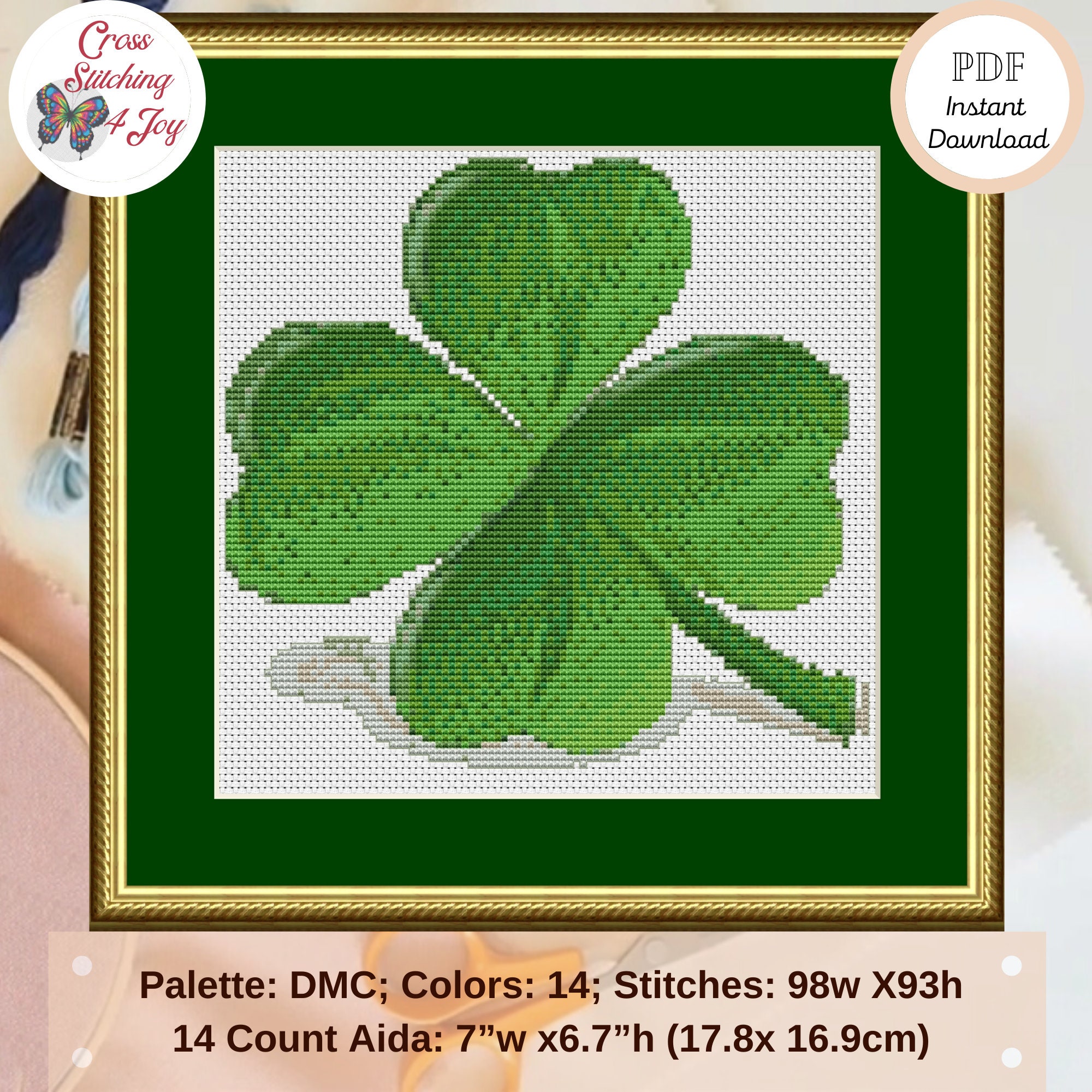 Four-leaf Clover Cross Stitch Pattern, Irish Home Decor, Easy ...