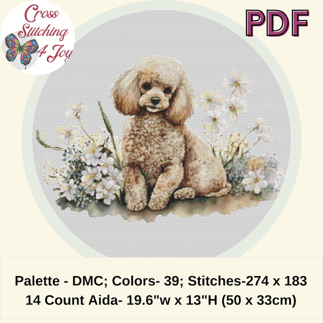 Poodle Counted Cross Stitch, Cute Dog Breed, Colorful Puppy Watercolor ...