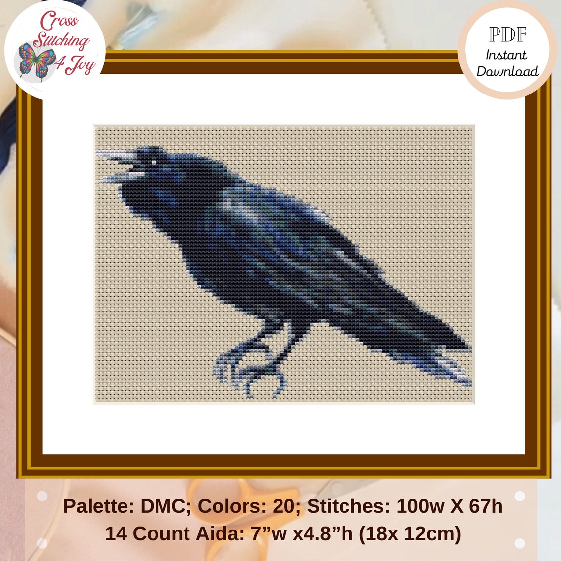 Raven Bird Cross Stitch Easy Pattern Nature Theme Easy Chart | Etsy