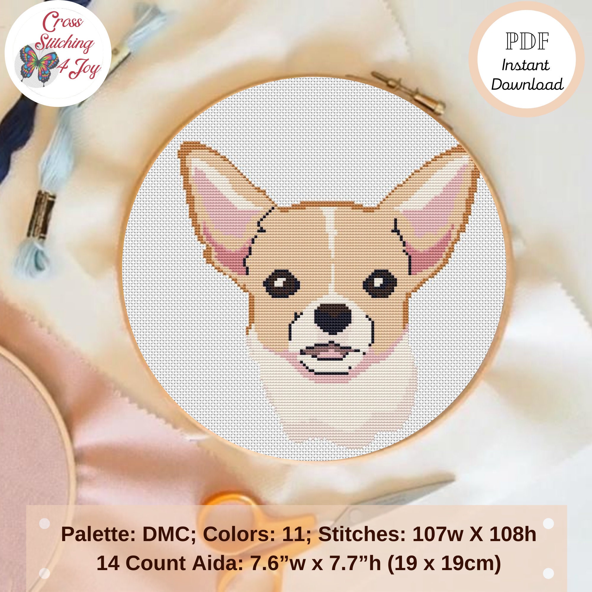 Chihuahua Cross Stitch Pattern, Very Easy Dog Crossstitch Chart ...