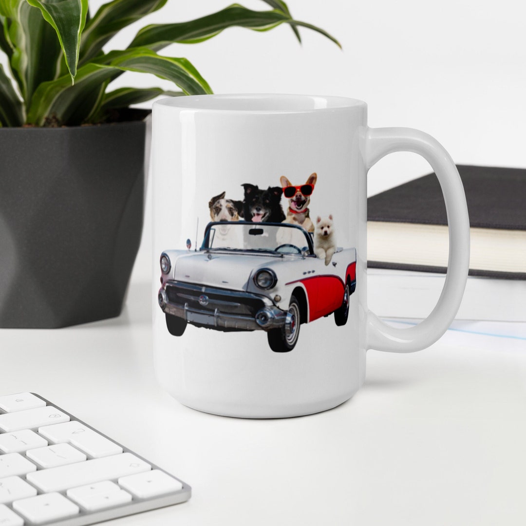 Dogs Driving Mug, Dog lover, Funny Dog graphic, Classic car lover ...