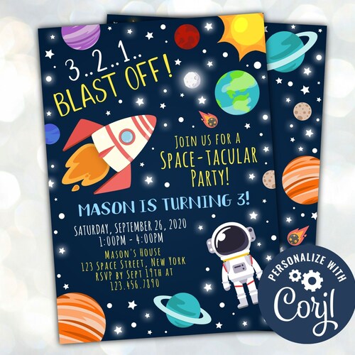 Solar System Birthday Invitation Outer Space Birthday | Etsy