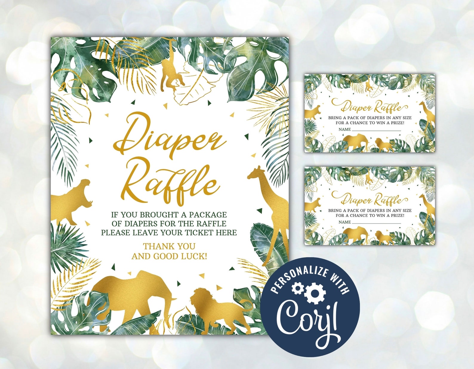 Safari Diaper Raffle Sign Wild Gold Animals Diaper Raffle | Etsy