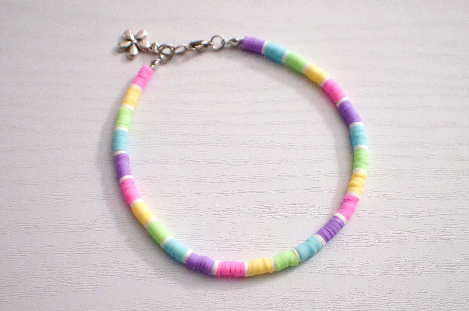 Colorful Daisy Beaded Anklet, Bright Pastel Anklet, Pastel Rainbow ...