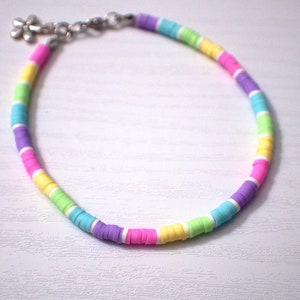 Colorful Daisy Beaded Anklet, Bright Pastel Anklet, Pastel Rainbow ...