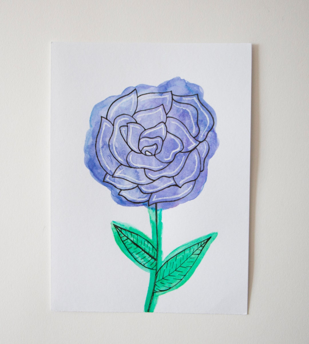 Purple Rose Watercolor Drawing - Watercolor & Ink on Paper - 4' X 5.5 ...