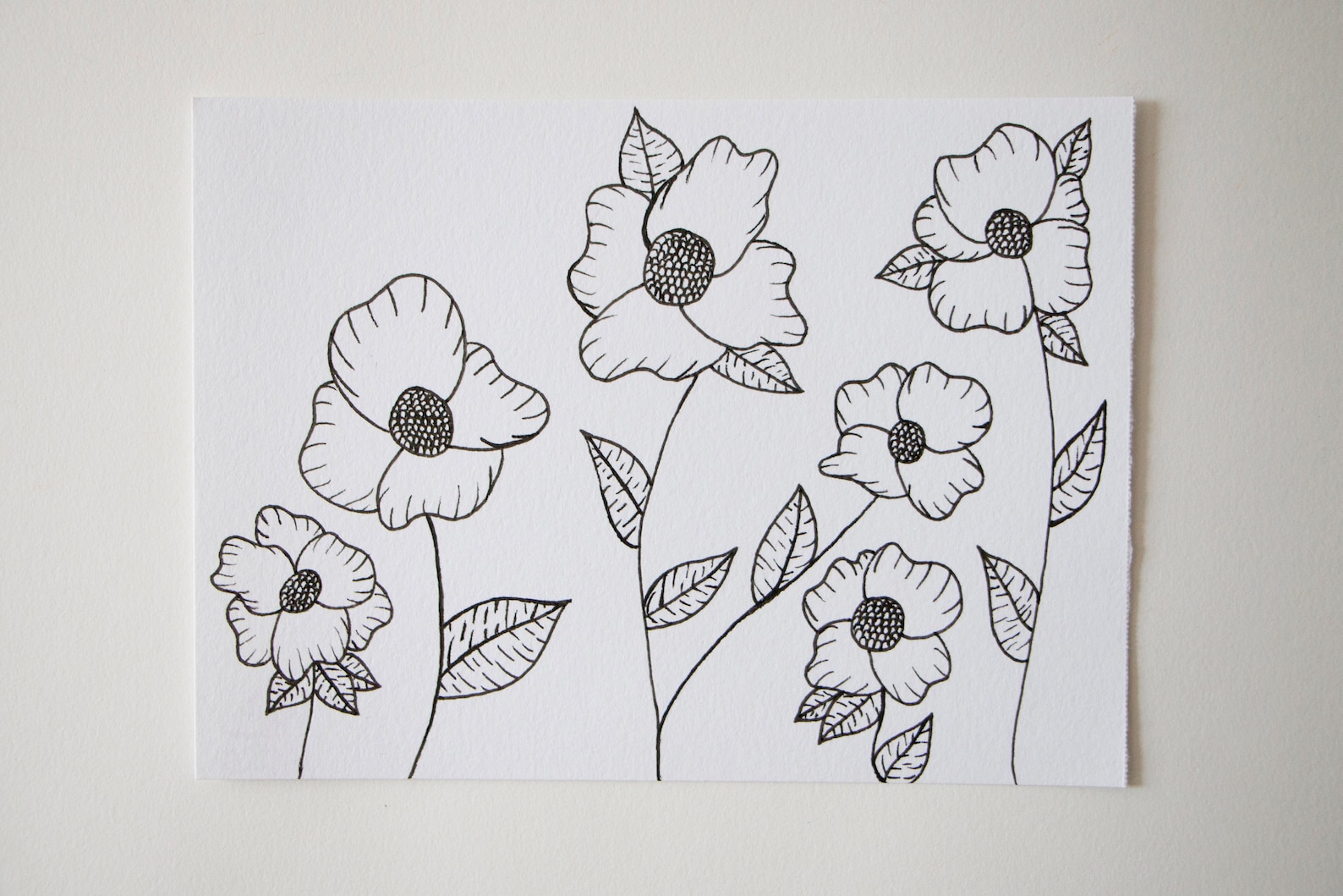 Simple Flower Pen Drawing Ink on Paper 4' X 5.5 Inches | Etsy