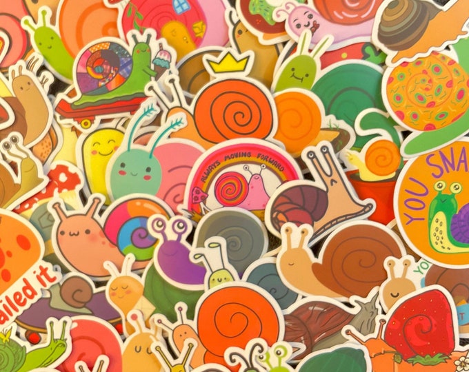 SNAILS! Choose 25 or 50 Decals/stickers, Adorable Snails, Waterproof ...