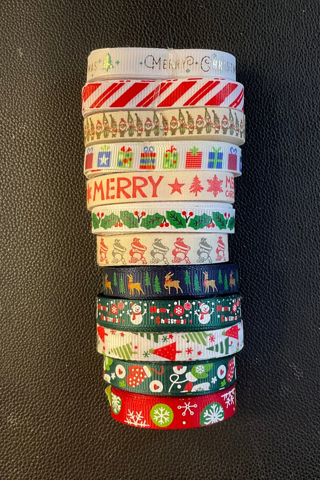 CHRISTMAS RIBBON! 3/8” Ribbon, 5 Yards, 9 Styles, Cloth and Grosgrain ...