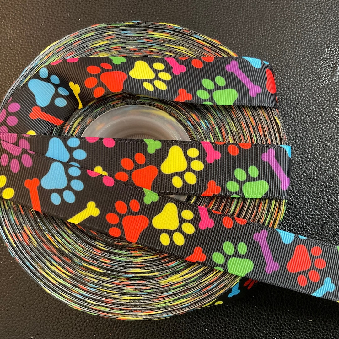 PUPPY DOG PAWS! 7/8” Grosgrain Ribbon, Choose 3/5 Yds., Dirty Paws ...
