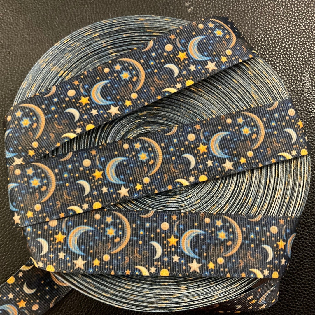 MOONS & STARS! 1” Grosgrain Ribbon, Choose 3 or 5 Yds., Perfect for ...