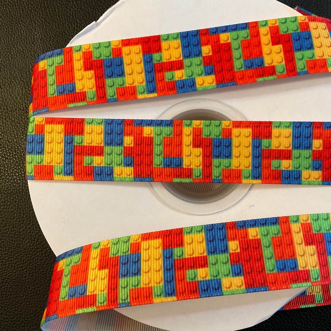 BLOCKHEAD! 1” Toy Blocks’ Grosgrain Ribbon! Choose 3 or 5 Yards, Fun ...