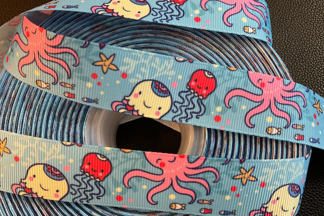 JELLYFISH & the OCTOPUS! 1” Grosgrain Ribbon, Choose 3/5 Yds., Swish ...