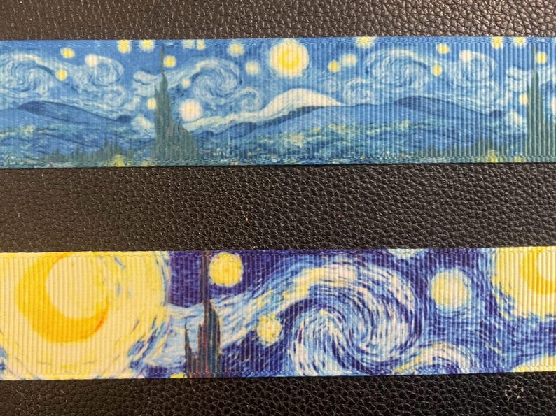 Van Gogh’s “STARRY NIGHT” 1” Grosgrain Ribbon! 2 Styles, 3/5 Yards, ART ...