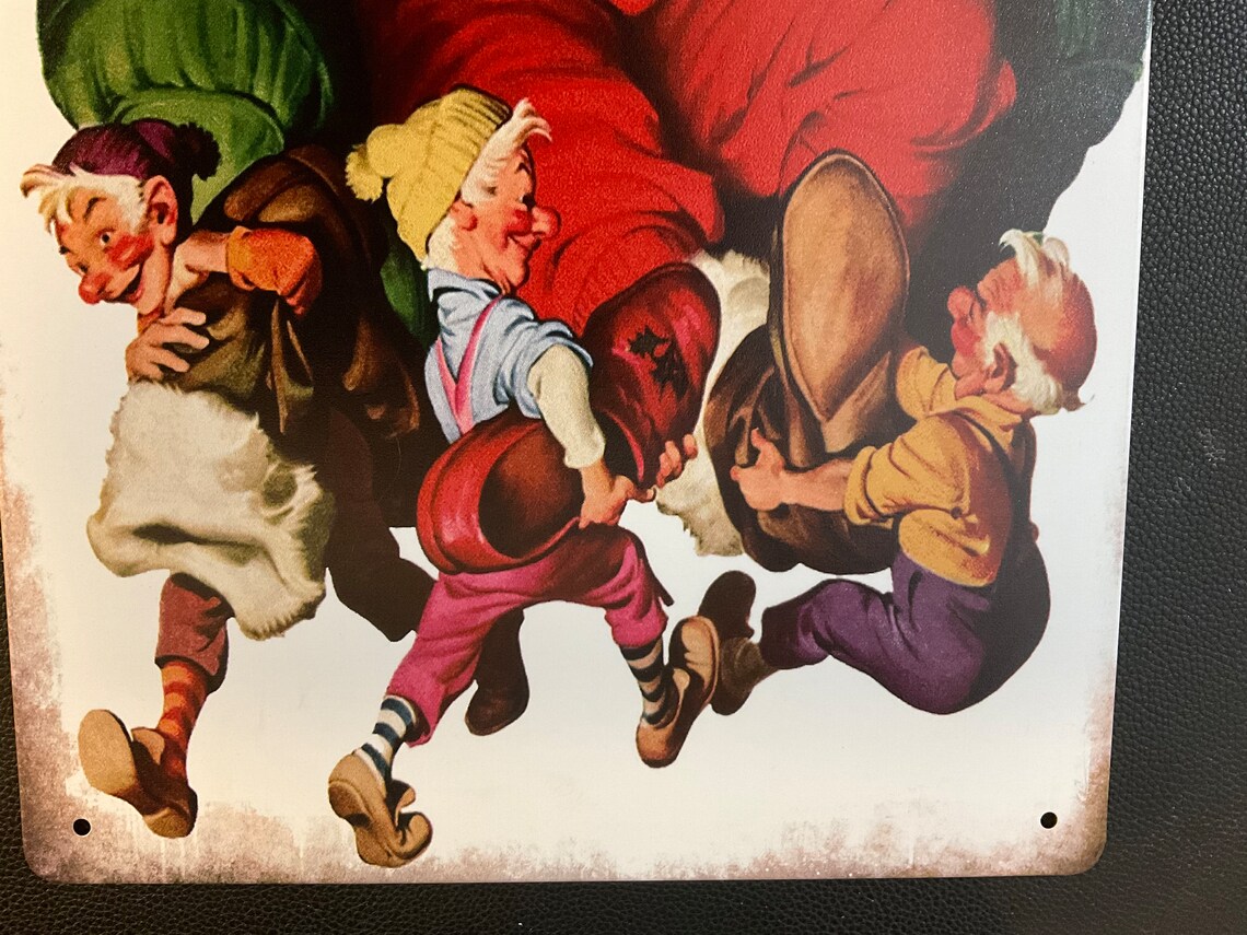 SANTA & His ELVES! A Tin-metal Sign, Behind the Scenes, Vintage Style ...