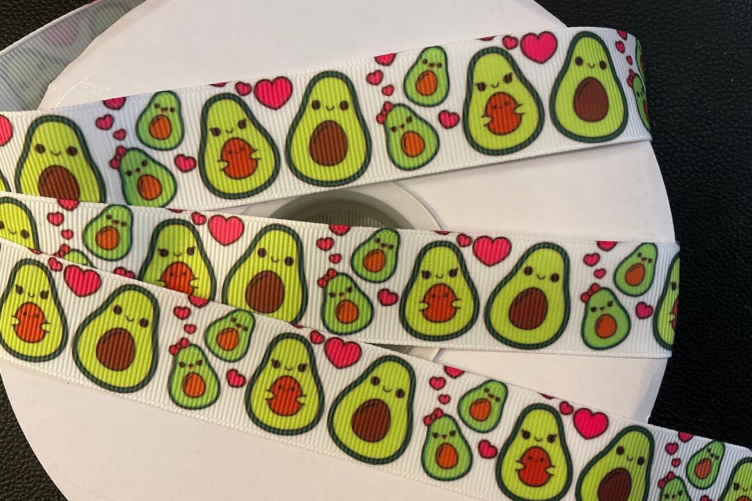 AVOCADO LOVE 1 Grosgrain Ribbon, Choose 3/5 Yds., Sweet Little Avocados ...