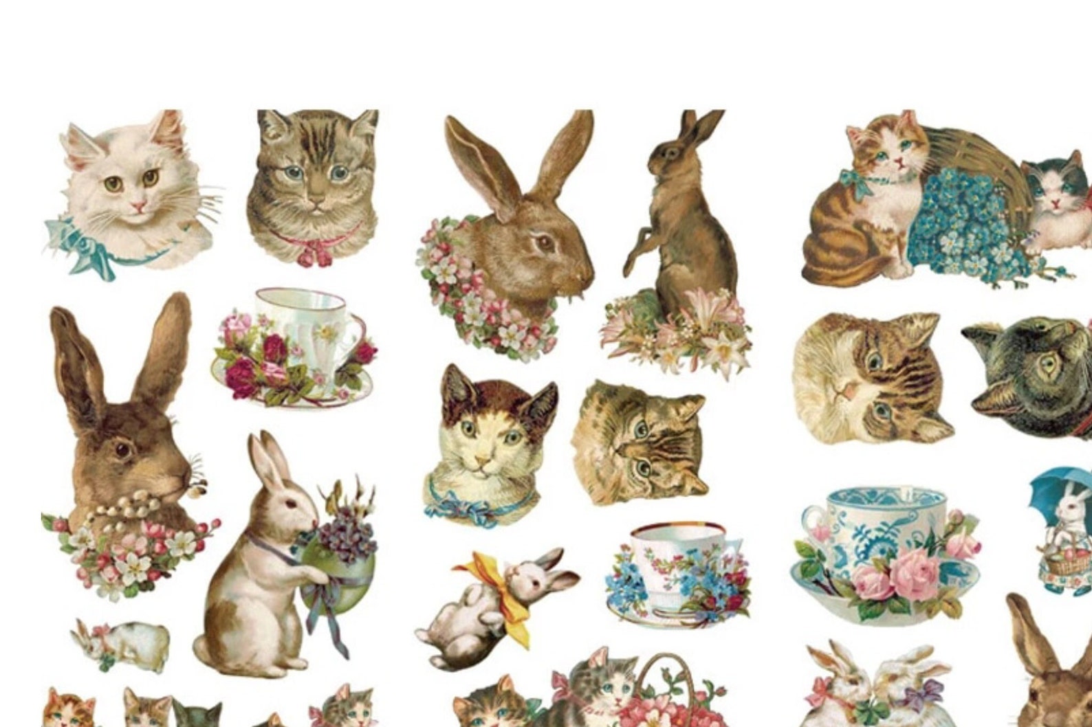 VINTAGE Style RABBITS and CATS 21 Transparent Stickers of - Etsy