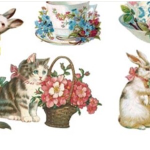 VINTAGE Style RABBITS and CATS 21 Transparent Stickers of Rabbits ...