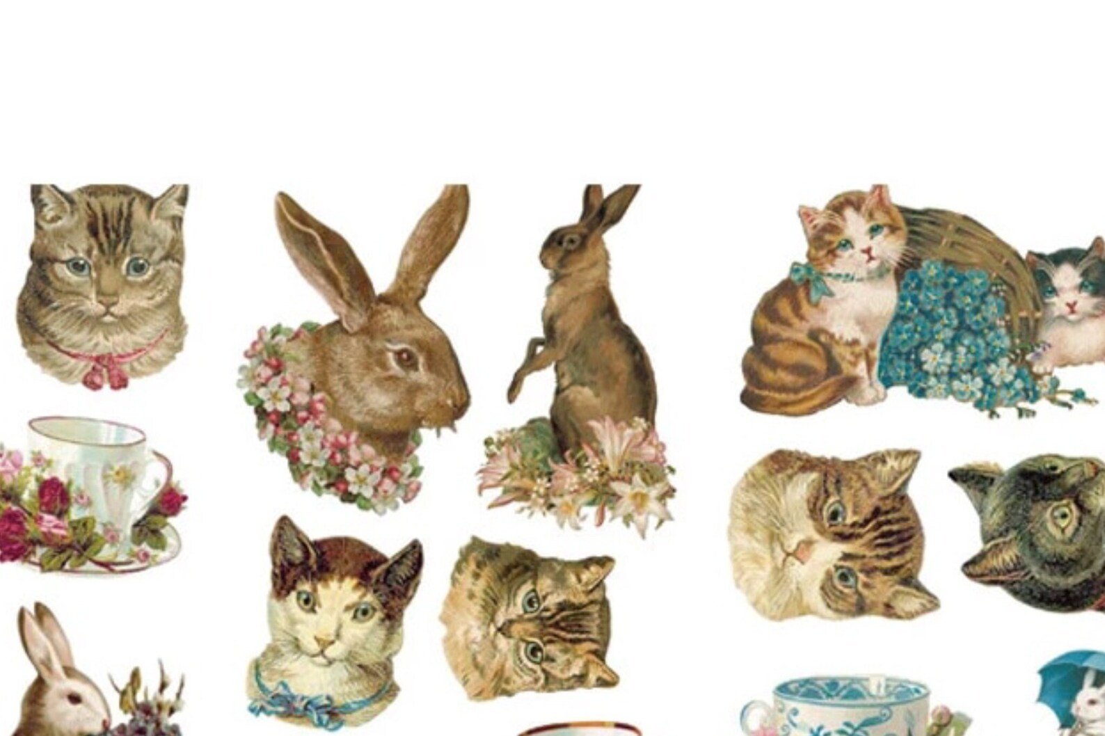 VINTAGE Style RABBITS and CATS 21 Transparent Stickers of - Etsy