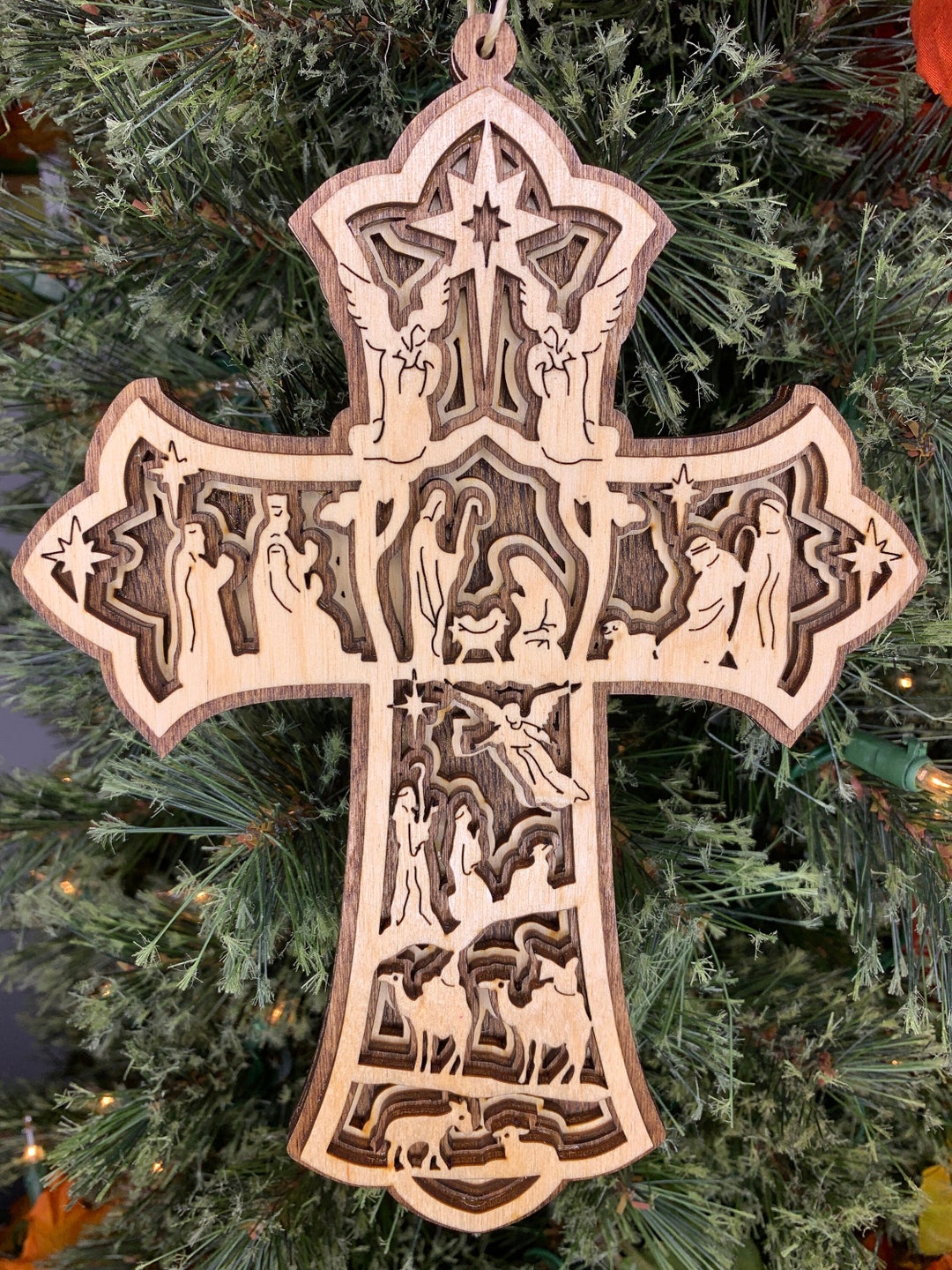 Nativity Scene, Wooden Nativity Cross, Cross, Christmas Tree Decoration ...