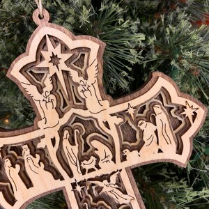 Nativity Scene, Wooden Nativity Cross, Cross, Christmas Tree Decoration ...