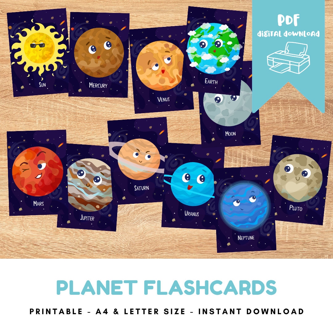Planet Flashcards, PDF Printable Space Flashcards, Homeschool Science ...
