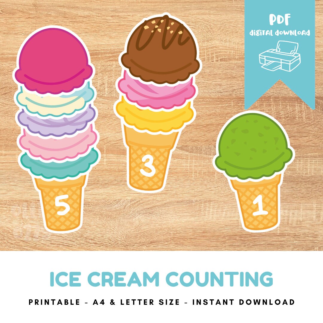 Ice Cream Counting Game, PDF Counting Activity, Homeschool Preschool ...