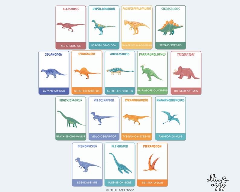 Dinosaur Flashcards Printable Dinosaur Pronunciation Cards - Etsy