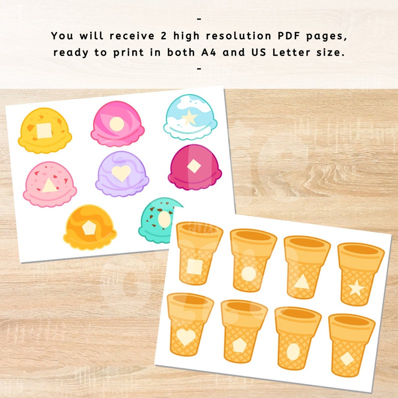 Ice Cream Shape Matching Game, PDF Matching Activity, Homeschool ...