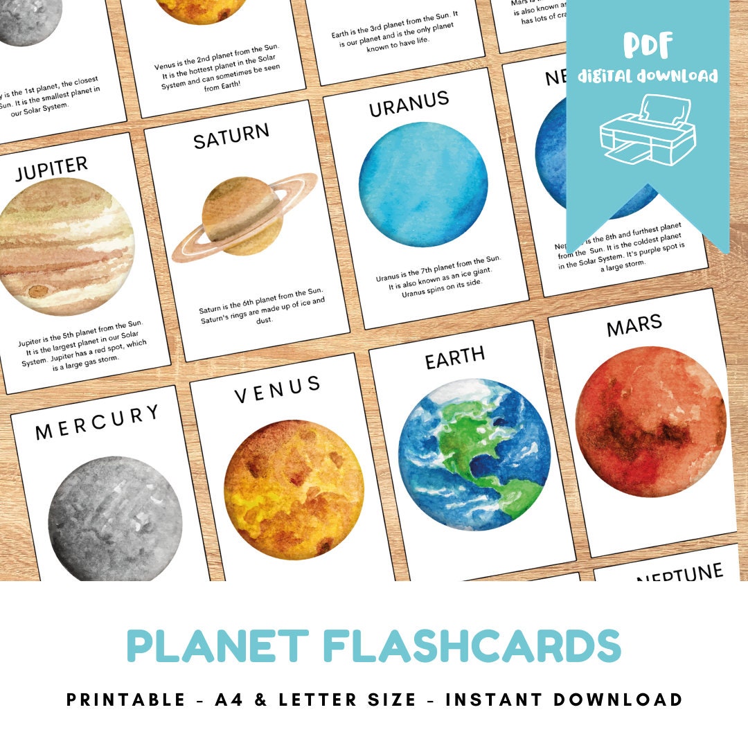 Planet Flashcards, PDF Printable Space Flashcards, Homeschool Science ...