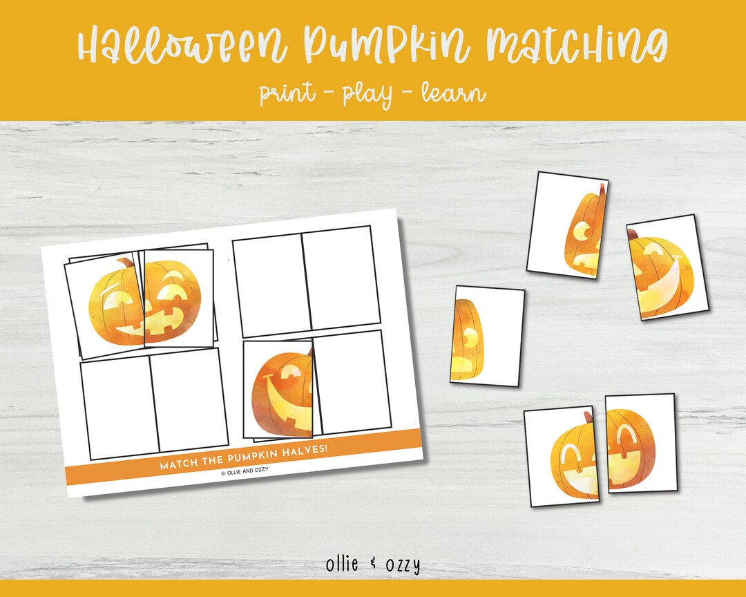 Halloween Matching Game, Pumpkin Matching Activity, Halves Worksheet ...