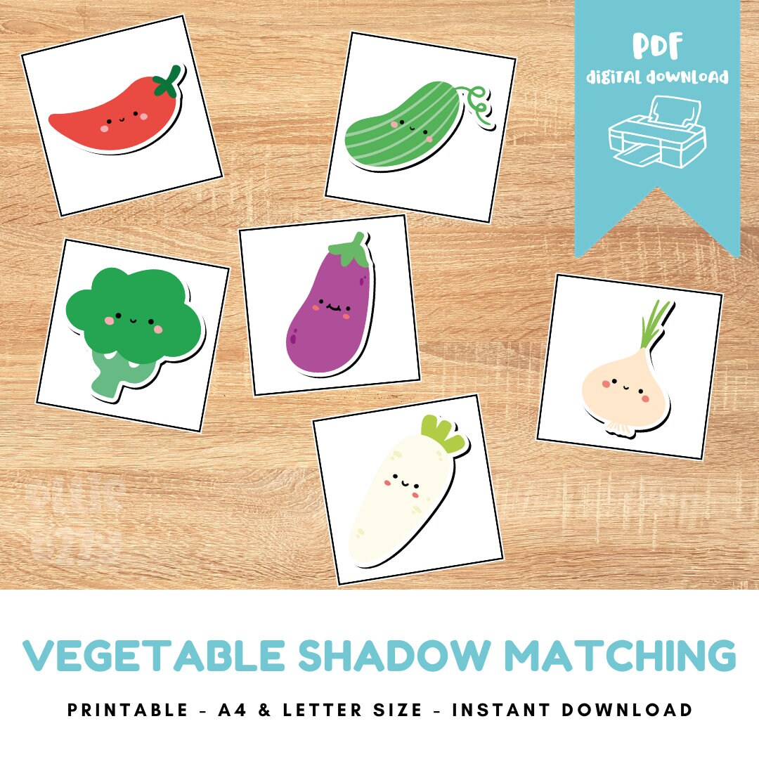 Vegetable Shadow Matching Game, PDF Matching Activity, Homeschool ...