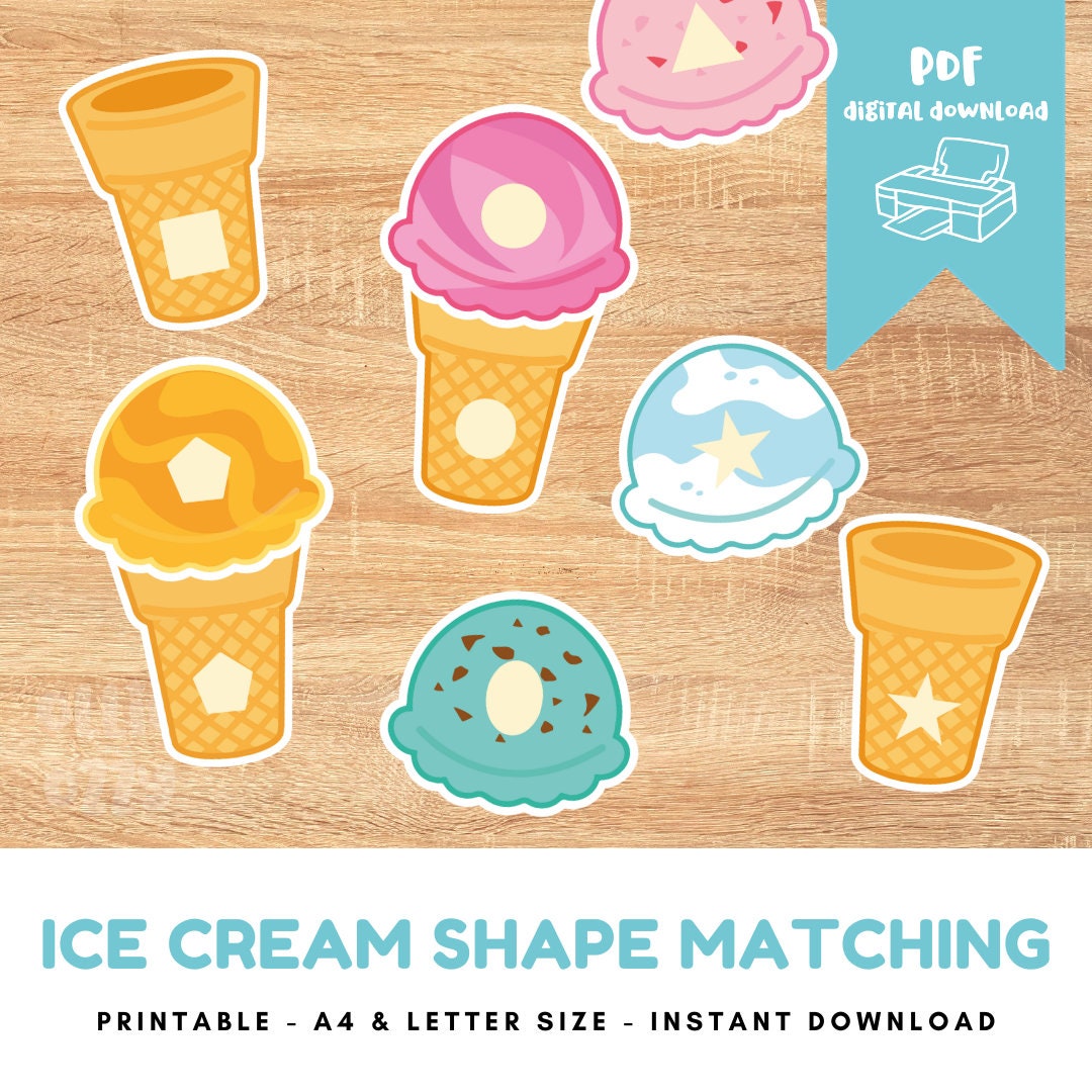 Ice Cream Shape Matching Game, PDF Matching Activity, Homeschool ...