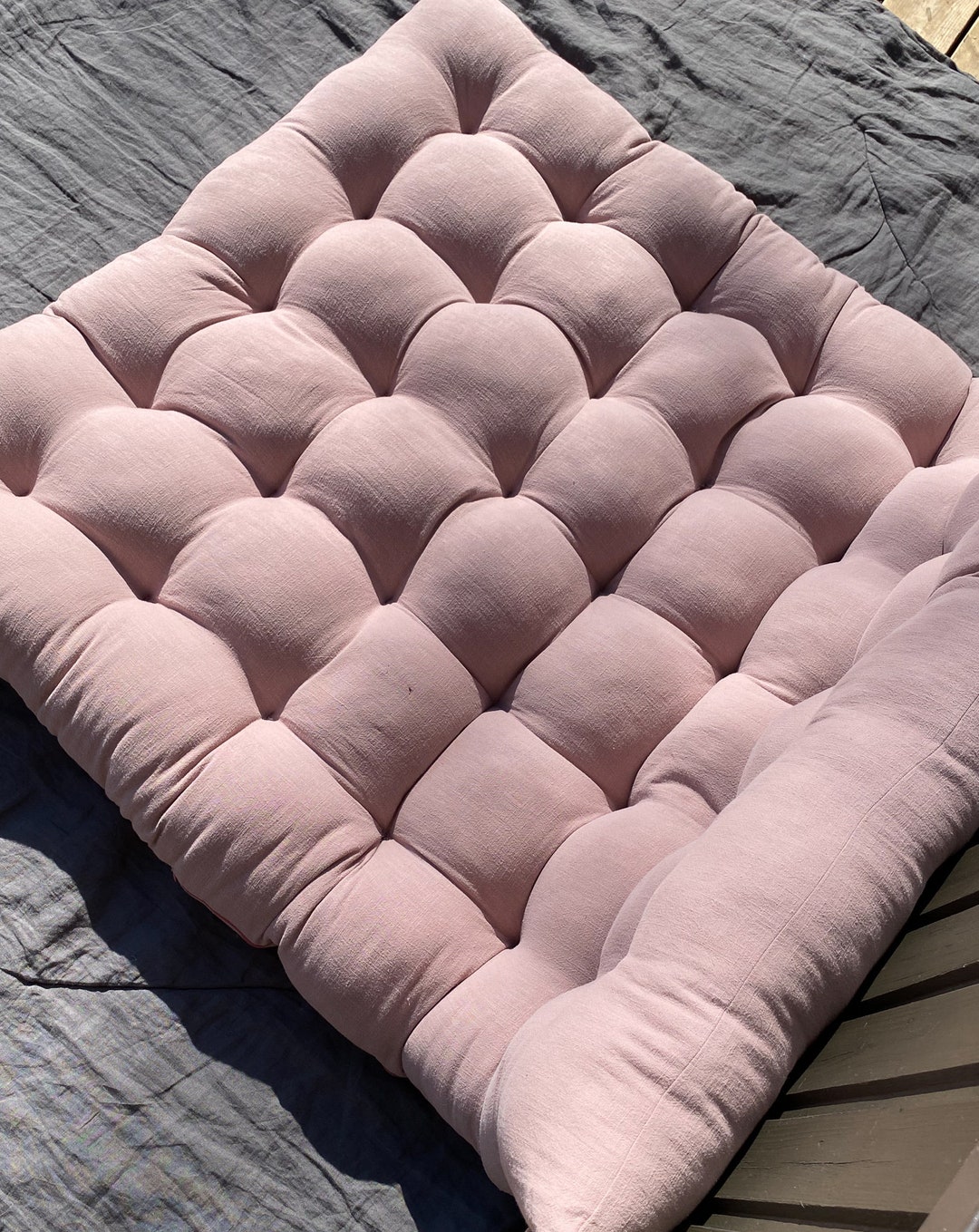 Linen and Velvet Tufted Floor Cushions - Etsy