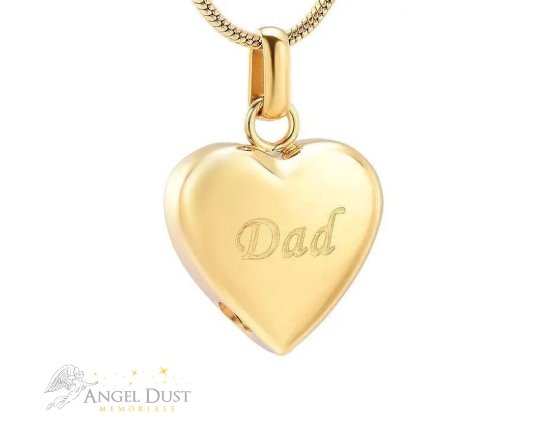 Gold Dad Engraved Heart Cremation Ashes Necklace Memorial Keepsake Urn ...