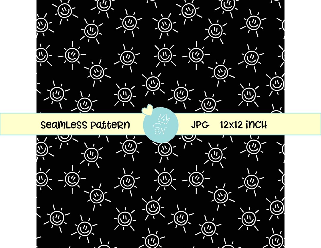 Black and White Smiling Sun Seamless Pattern, Cute Doodles Background ...