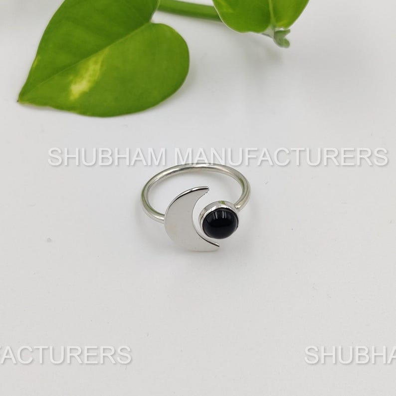 Natural Black Onyx Crescent Moon Design Ring Sterling Silver | Witchy ...
