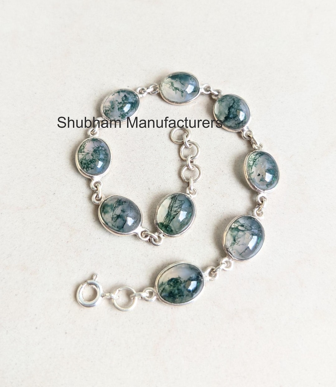 Genuine Moss Agate Silver Bracelet, 925 Sterling Silver Bracelet ...