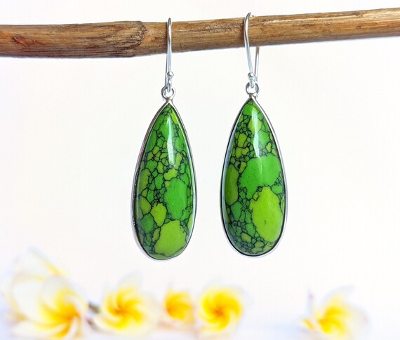 Green Turquoise Earrings 925 Solid Silver Earrings Handmade | Etsy