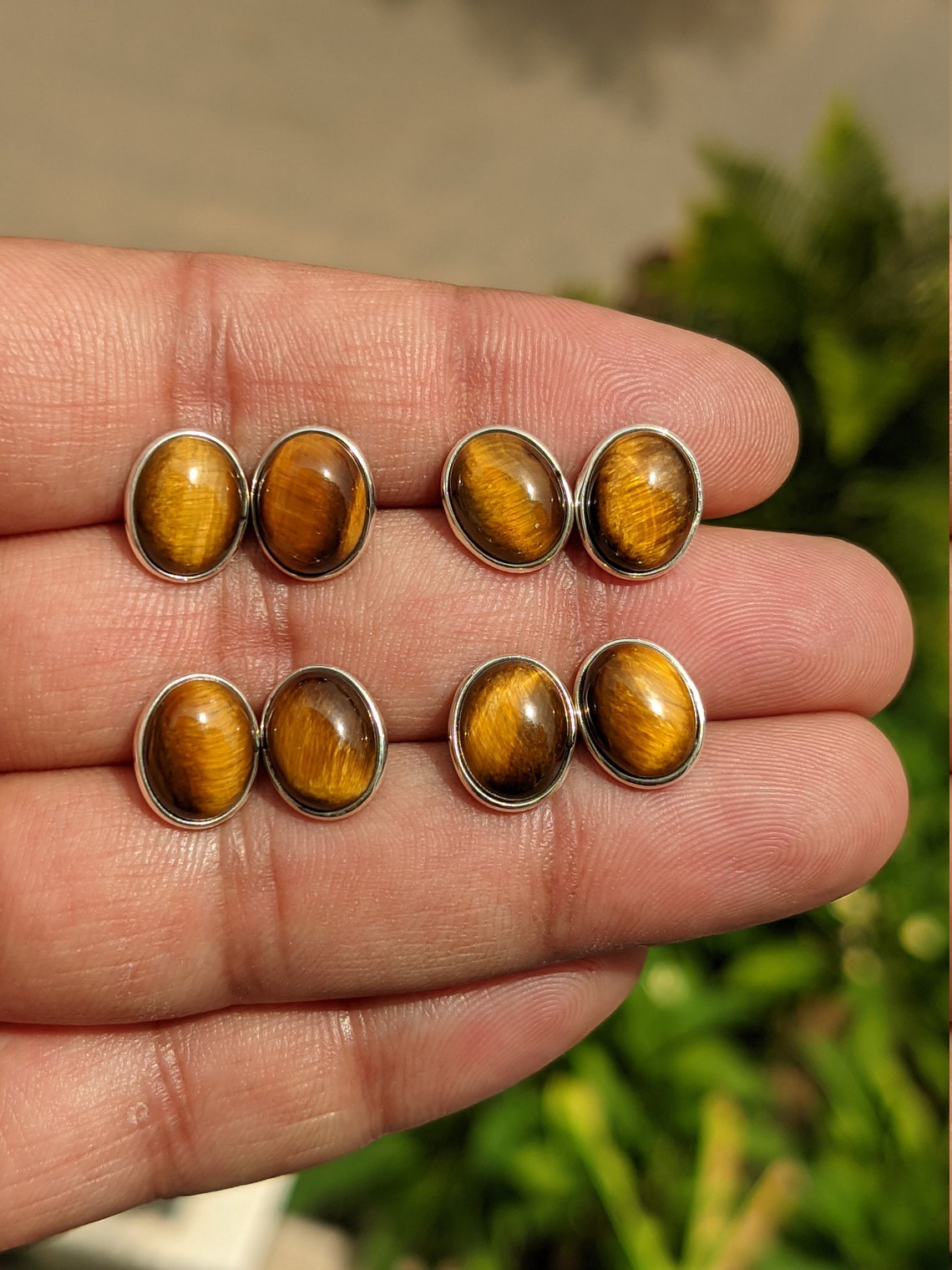 Natural Tigers Eye Stud Earrings 926 Sterling Silver Studs | Etsy