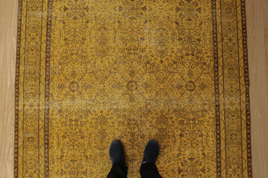 6x10 Yellow Vintage Rug, Handmade Rug,6'5 X 9'11 Area Rug, Dining Room ...