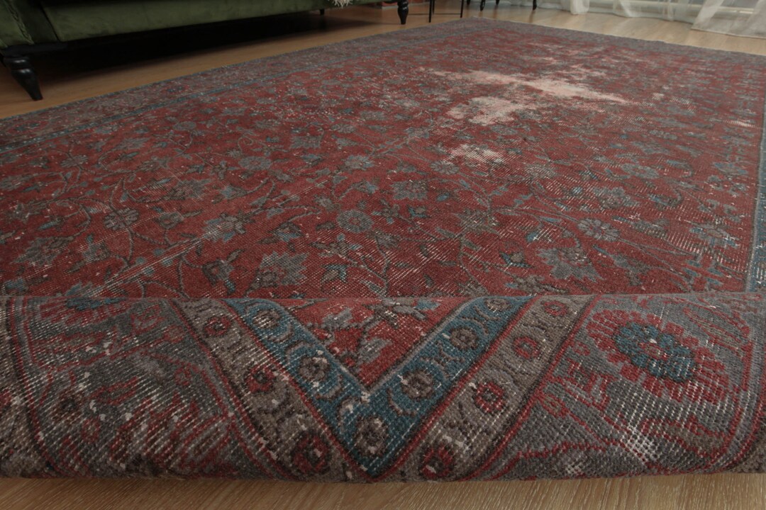 7x11 70's Red Area Rug, Faded Living Room Rug, 7'1 X 10'11 Boho Red Rug ...