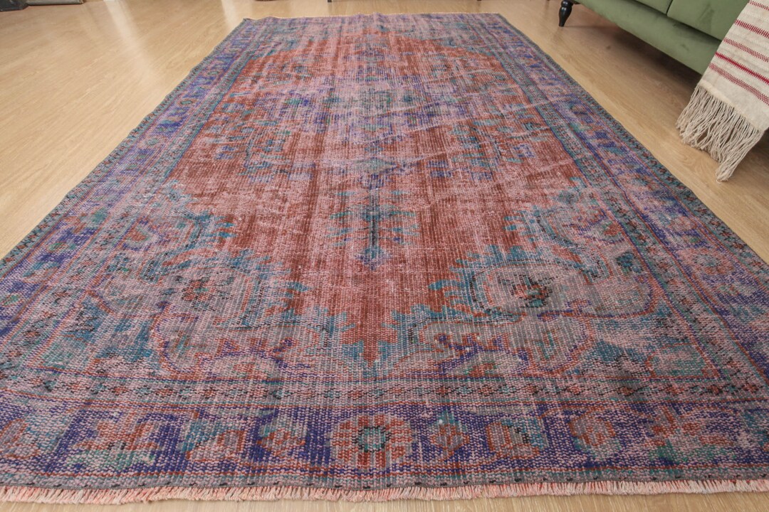 6x9 Red Farmhouse Rug, Boho Area Rug, Red Blue Grey Low Pile Area Rug ...