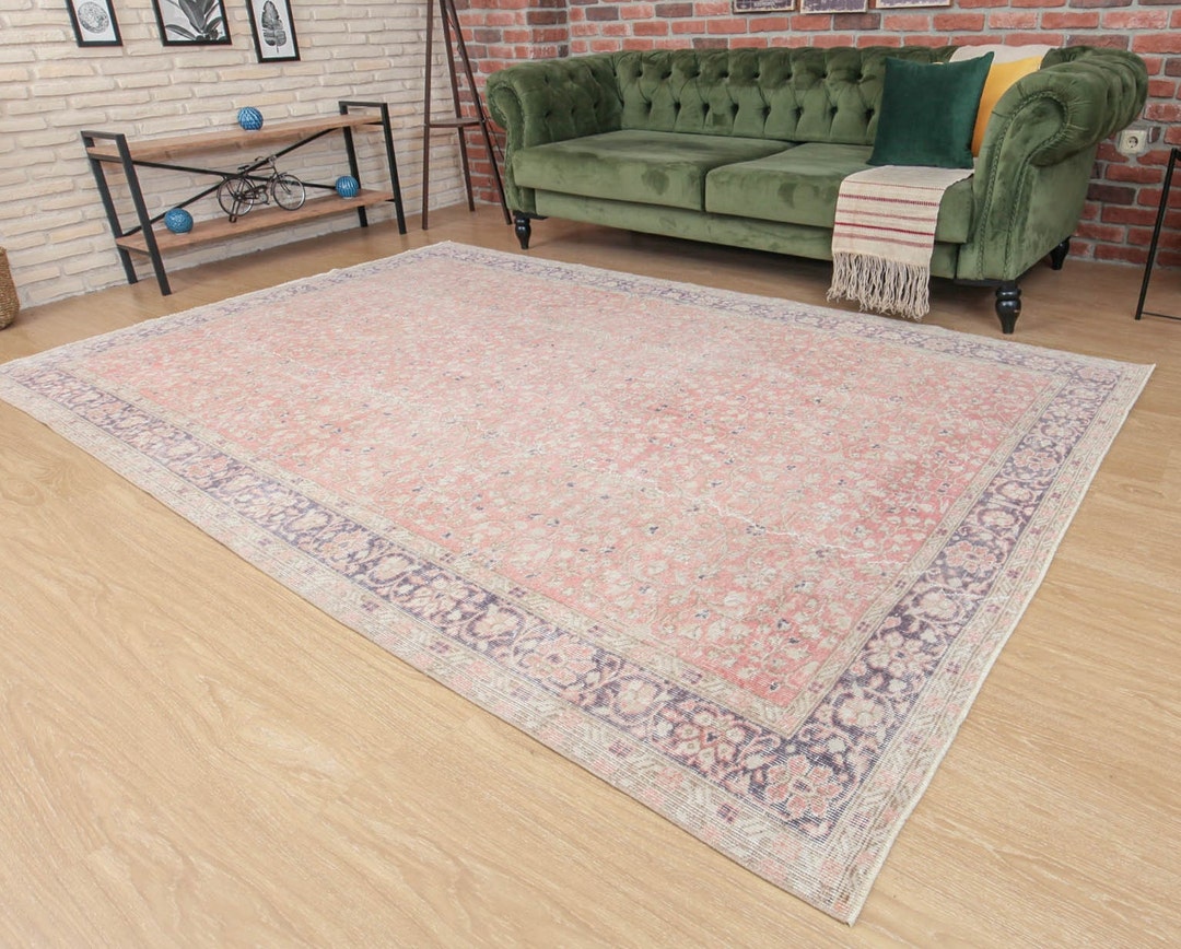 Pastel Red Bedroom Rug 6x10 , Area Rug, 6'4 X 9'11 Turkish Living Room ...