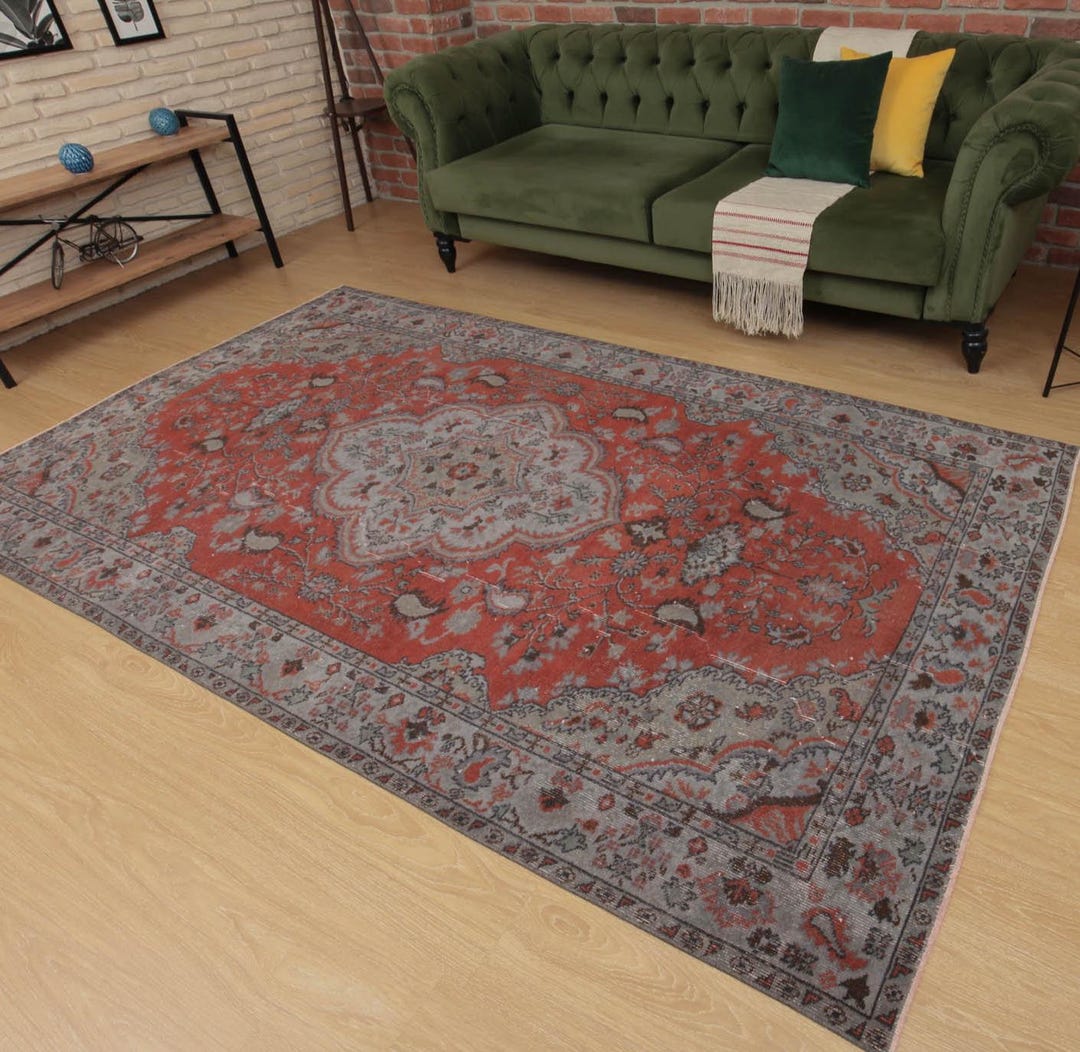 6x9 Boho Red Grey Rug, Hand Woven Rug, Oriental Rug, 5'7" X 9'3" Red ...