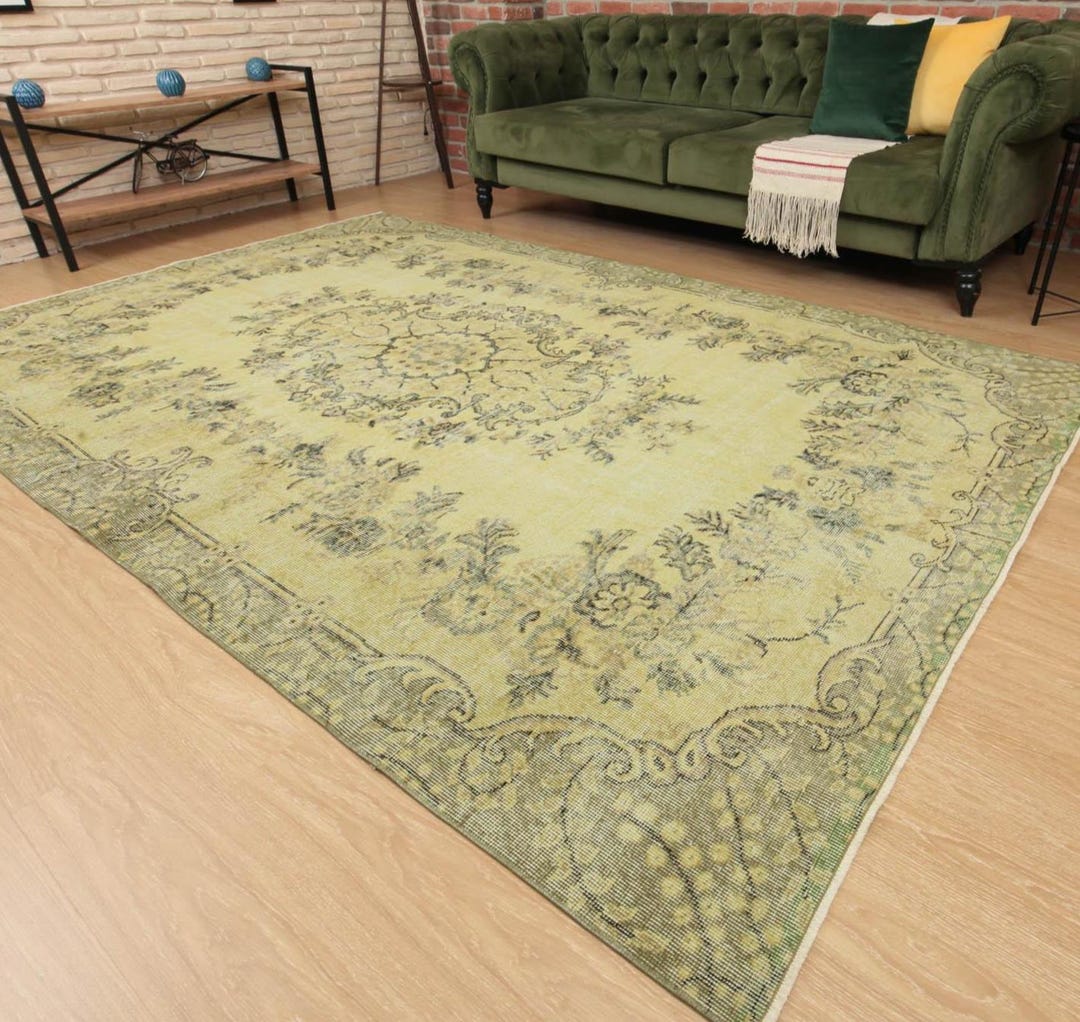 Pastel Green Turkish Bed Plan Rug, 6'8" X 10' Bedroom Carpet ...