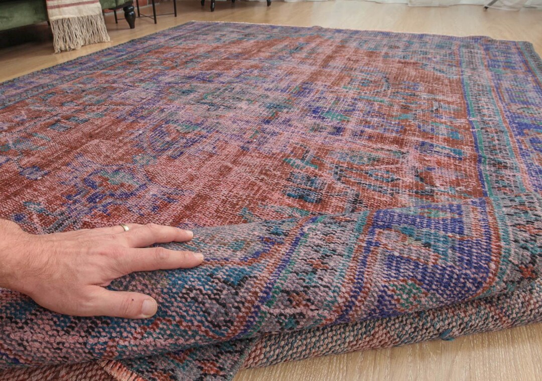 6x9 Red Farmhouse Rug, Boho Area Rug, Red Blue Grey Low Pile Area Rug ...