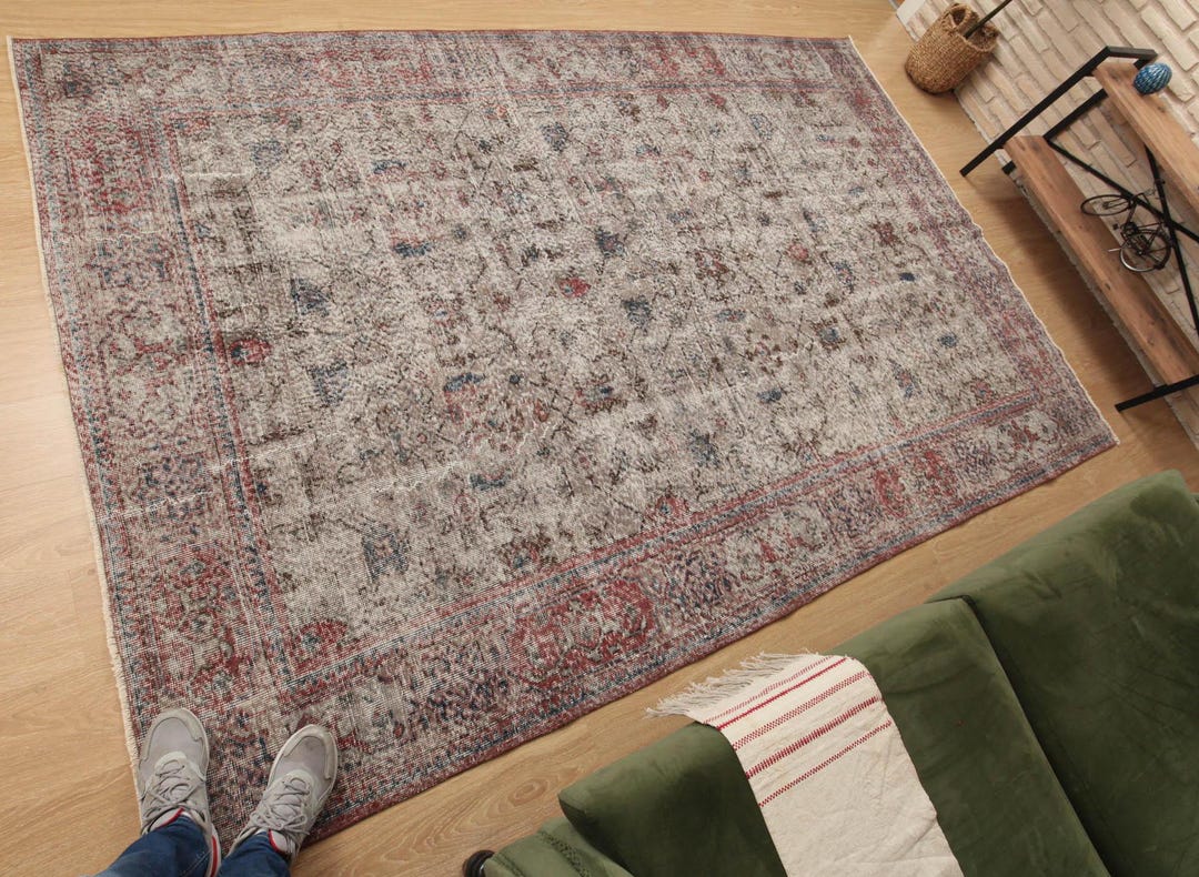 7x11 Retro Living Room Rug, 70's Area Rug, 6'11" X 10'6" Handmade ...