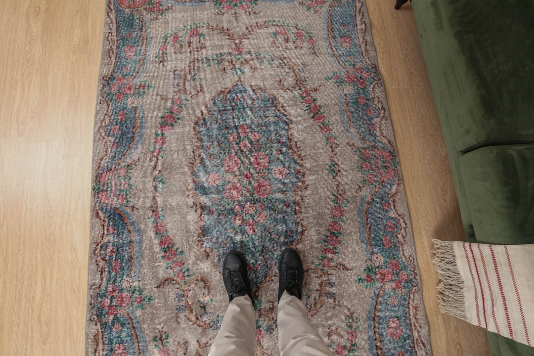 5x9 Hand Knotted Rug, Blue Area Rug,floral Kitchen Rug, 5'3 X 8'10 Blue ...